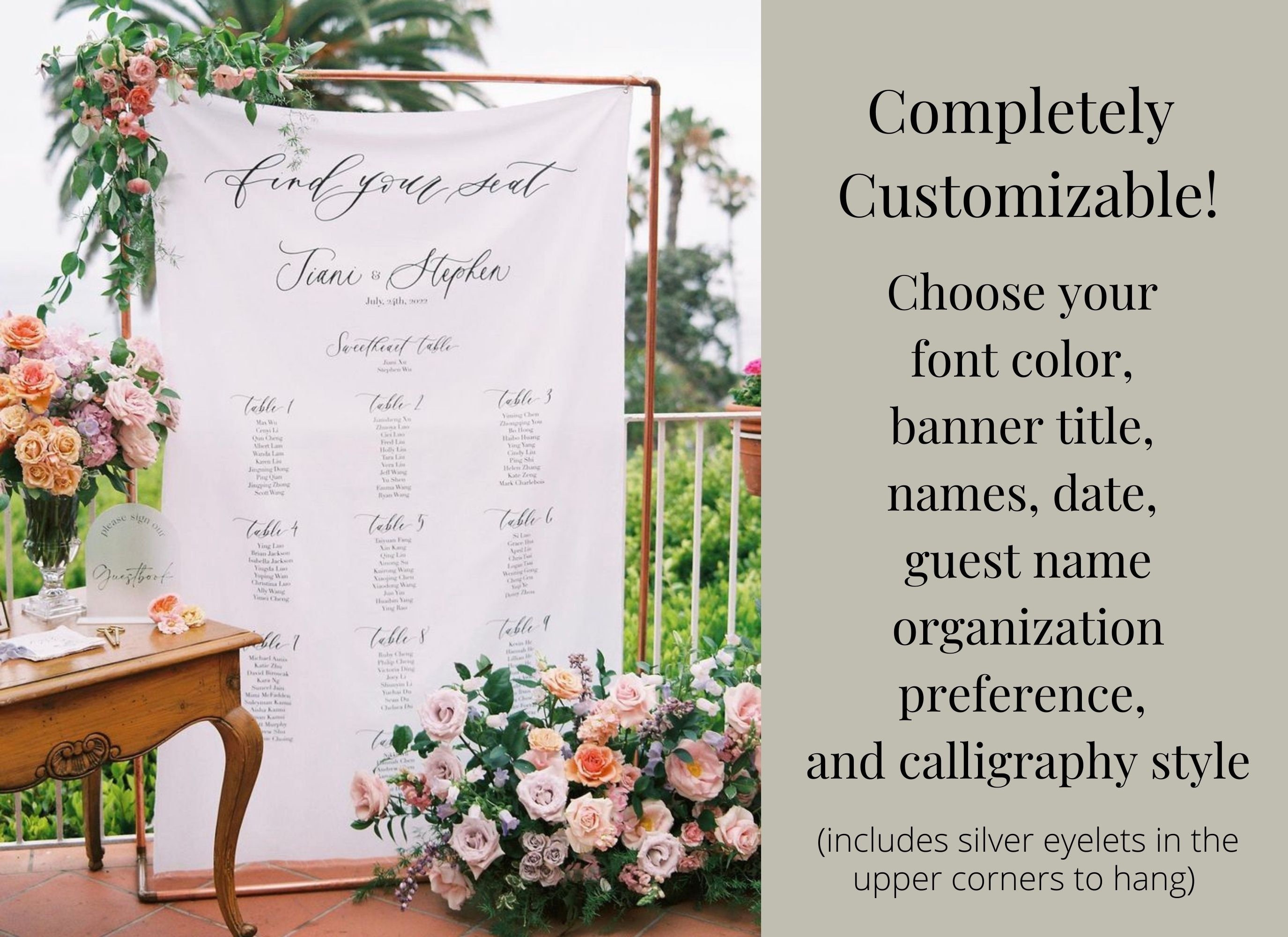 Elegant Boho Fabric Backdrop: Alphabetical Wedding Seating Chart Sign ...