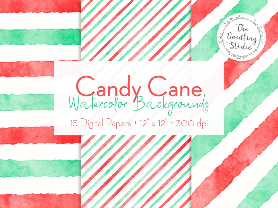 Candy Cane Christmas Watercolor Backgrounds 15 Digital Papers digital ...