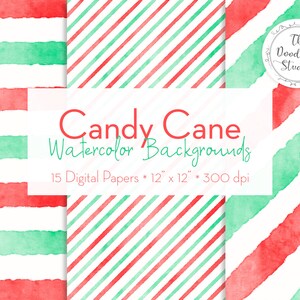 Candy Cane Christmas Watercolor Backgrounds 15 Digital Papers digital ...