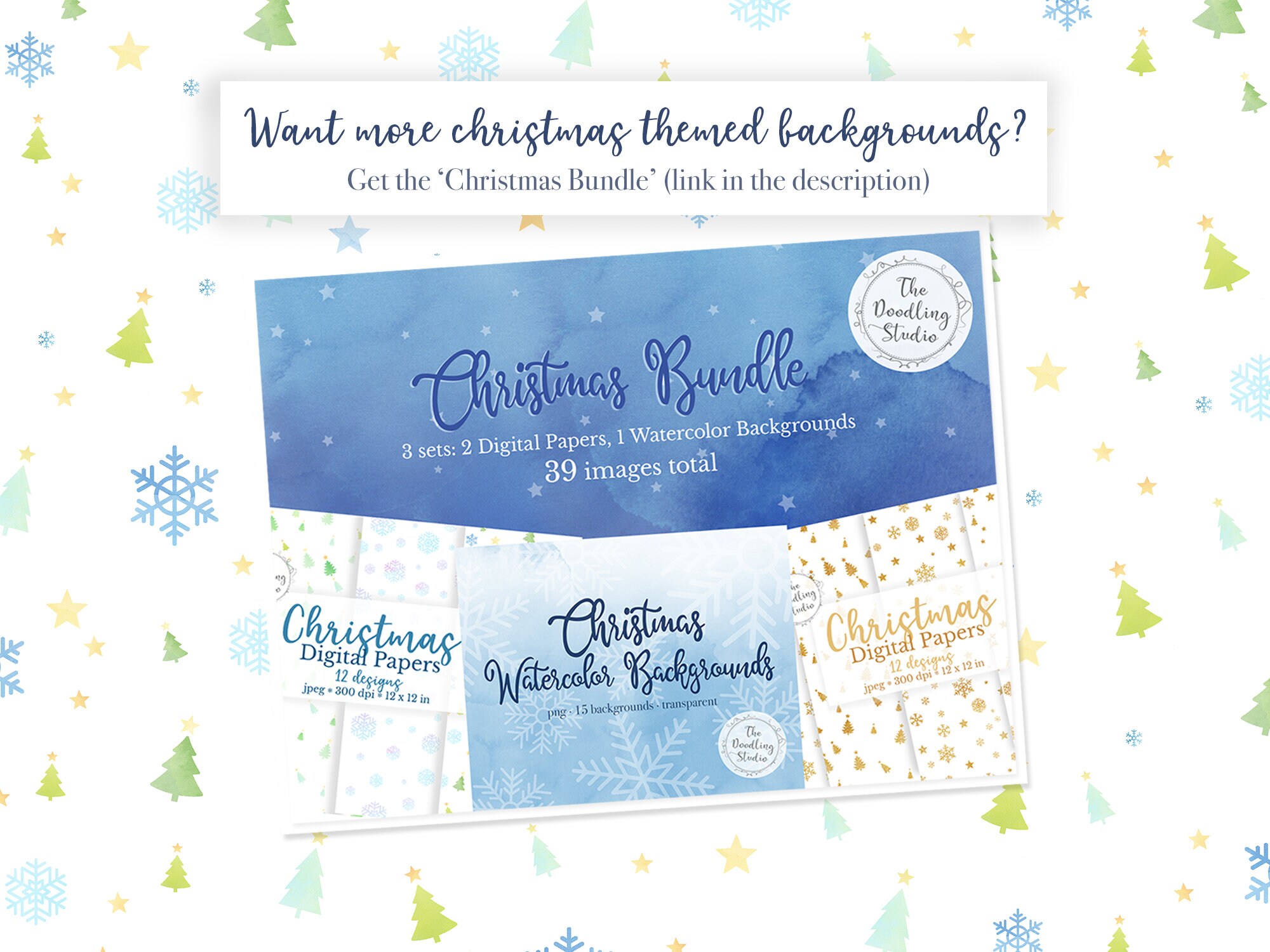 Christmas Watercolor Textures Digital Papers Snowflakes, Stars and ...