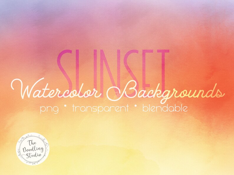 Sunset Watercolor Backgrounds - Purple, Orange, Sky Blue - 12 ...