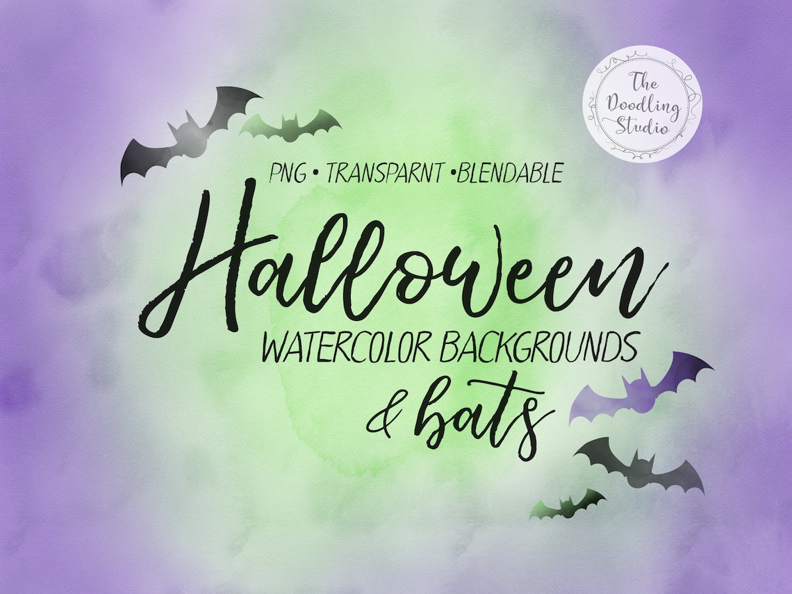 Halloween Watercolor Background Textures & Bats 12 - Etsy