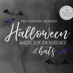 Halloween Watercolor Background Textures & Bats - 12 BACKGROUNDS 6 BATS ...