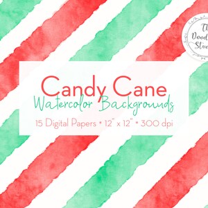 Candy Cane Christmas Watercolor Backgrounds 15 Digital Papers digital ...