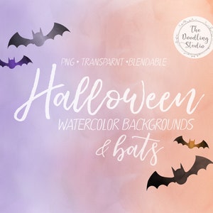 Halloween Watercolor Background Textures & Bats - 12 BACKGROUNDS 6 BATS ...