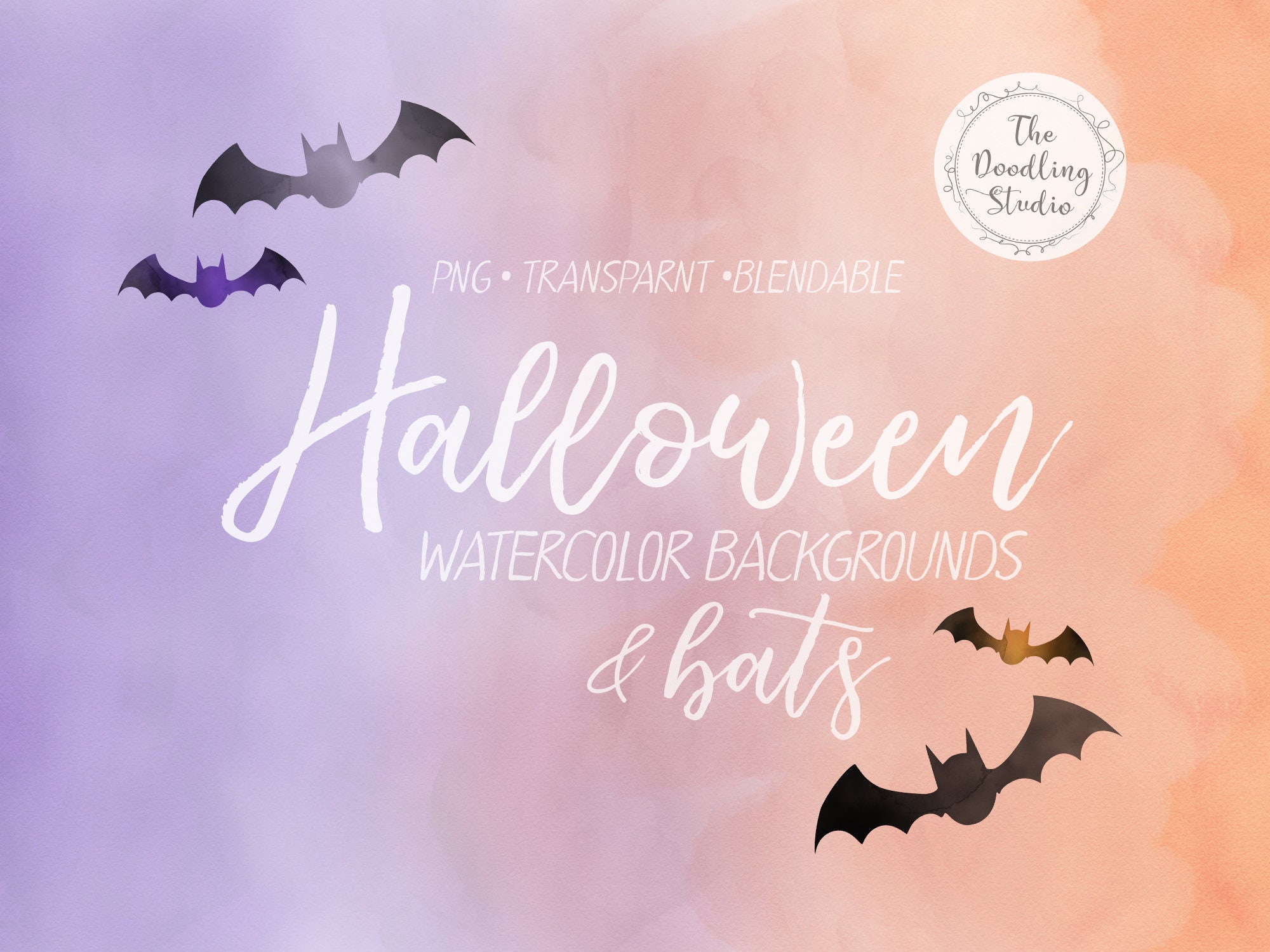 Halloween Watercolor Background Textures & Bats 12 - Etsy
