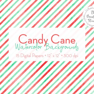 Candy Cane Christmas Watercolor Backgrounds 15 Digital Papers digital ...