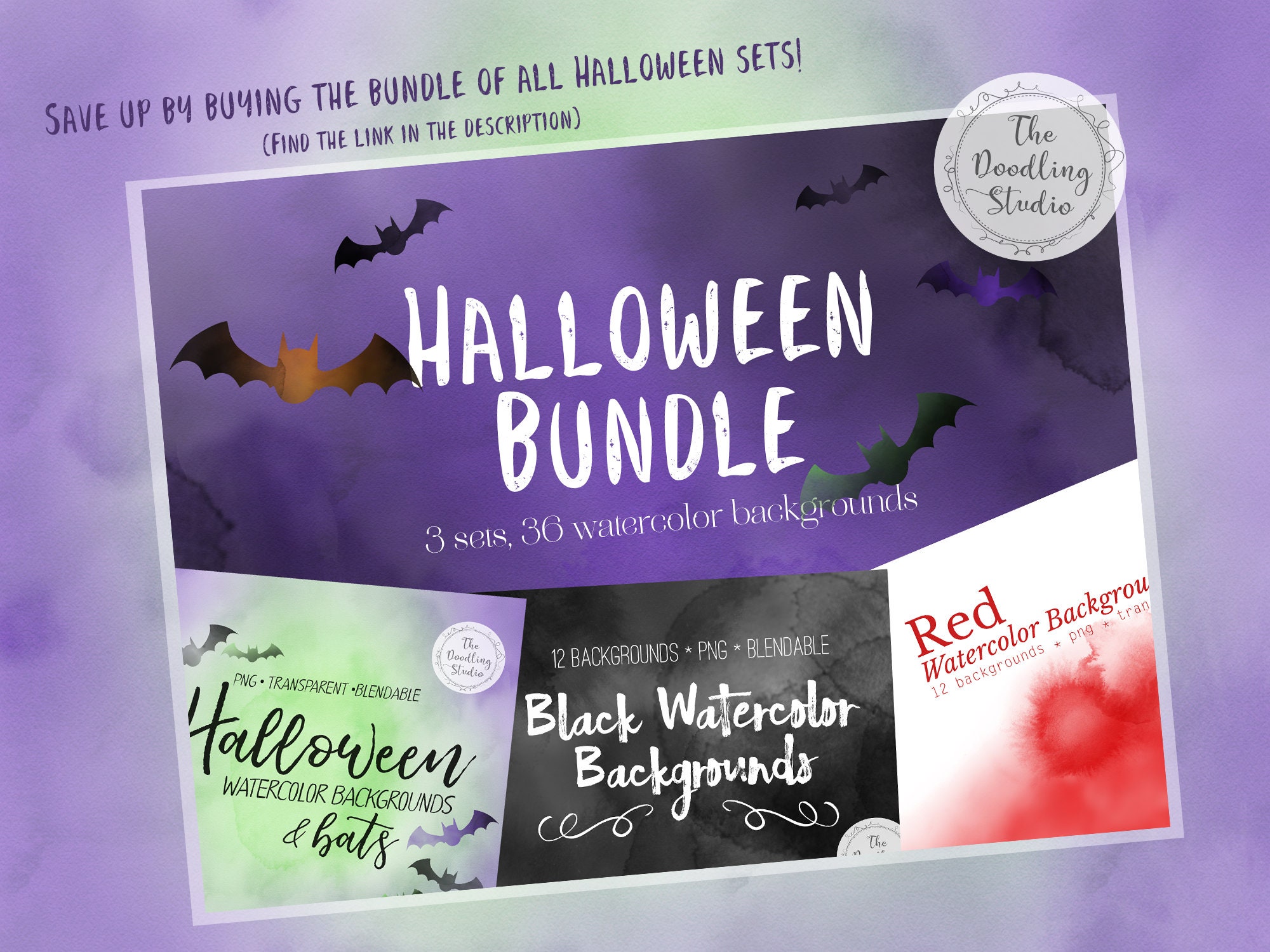Halloween Watercolor Background Textures & Bats 12 - Etsy