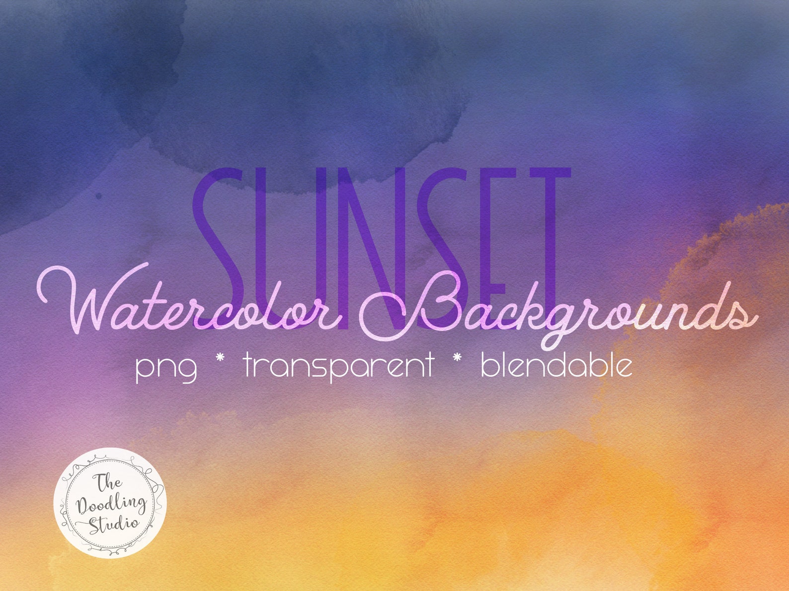 Sunset Watercolor Backgrounds - Purple, Orange, Sky Blue - 12 ...