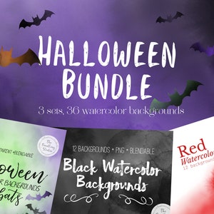 Halloween Bundle Watercolor Backgrounds 3 Sets, 36 Images Total png ...