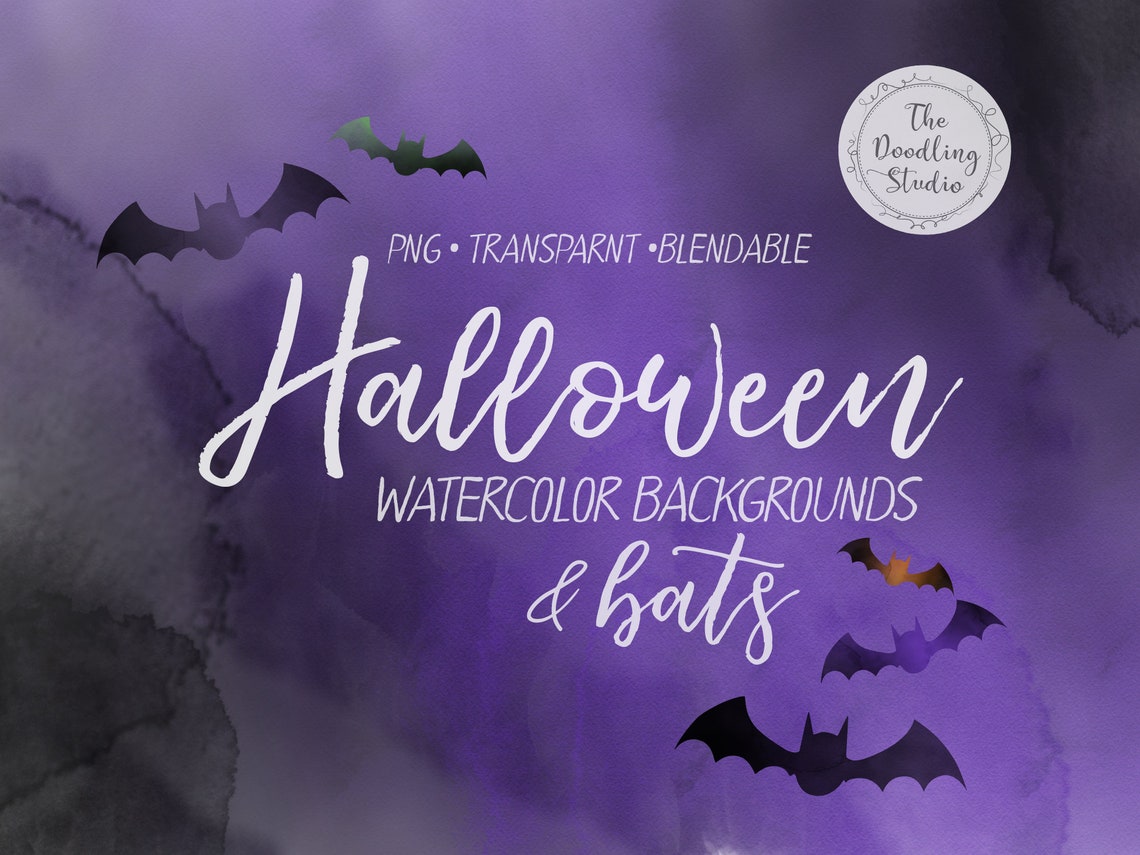 Halloween Watercolor Background Textures & Bats 12 - Etsy