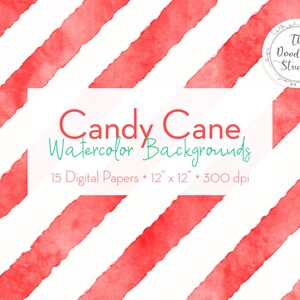 Candy Cane Christmas Watercolor Backgrounds 15 Digital Papers digital ...