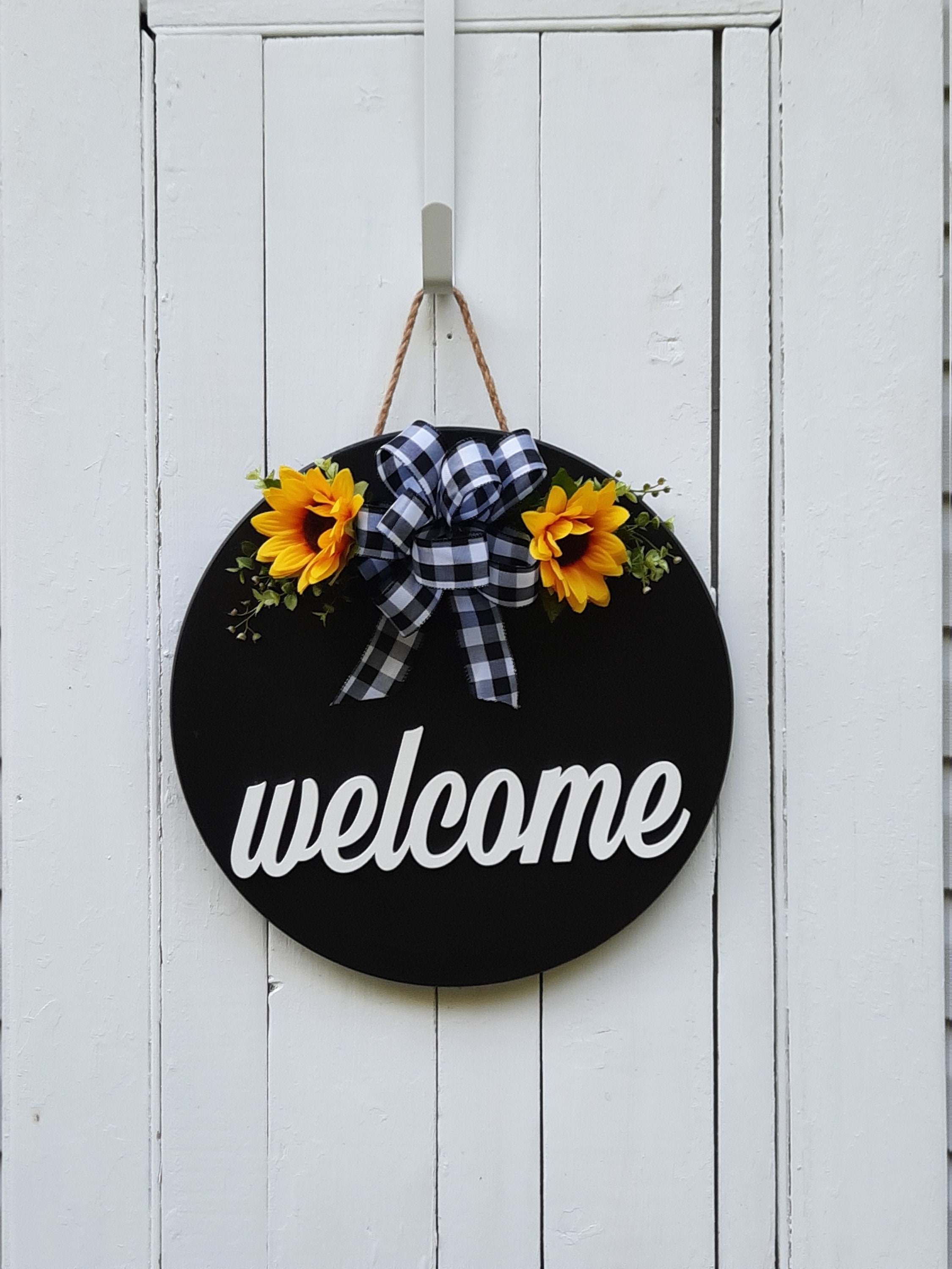 Front Door Wreath Welcome Door Signsunflower Wreathfront | Etsy