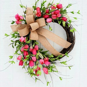 Spring Tulip Door Wreath, Mother's Day Wreath, Easter Tulip Wreath - Etsy
