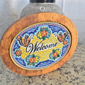 13" Personalized Talavera Tile House Sign, Custom Wood Sign, Double ...