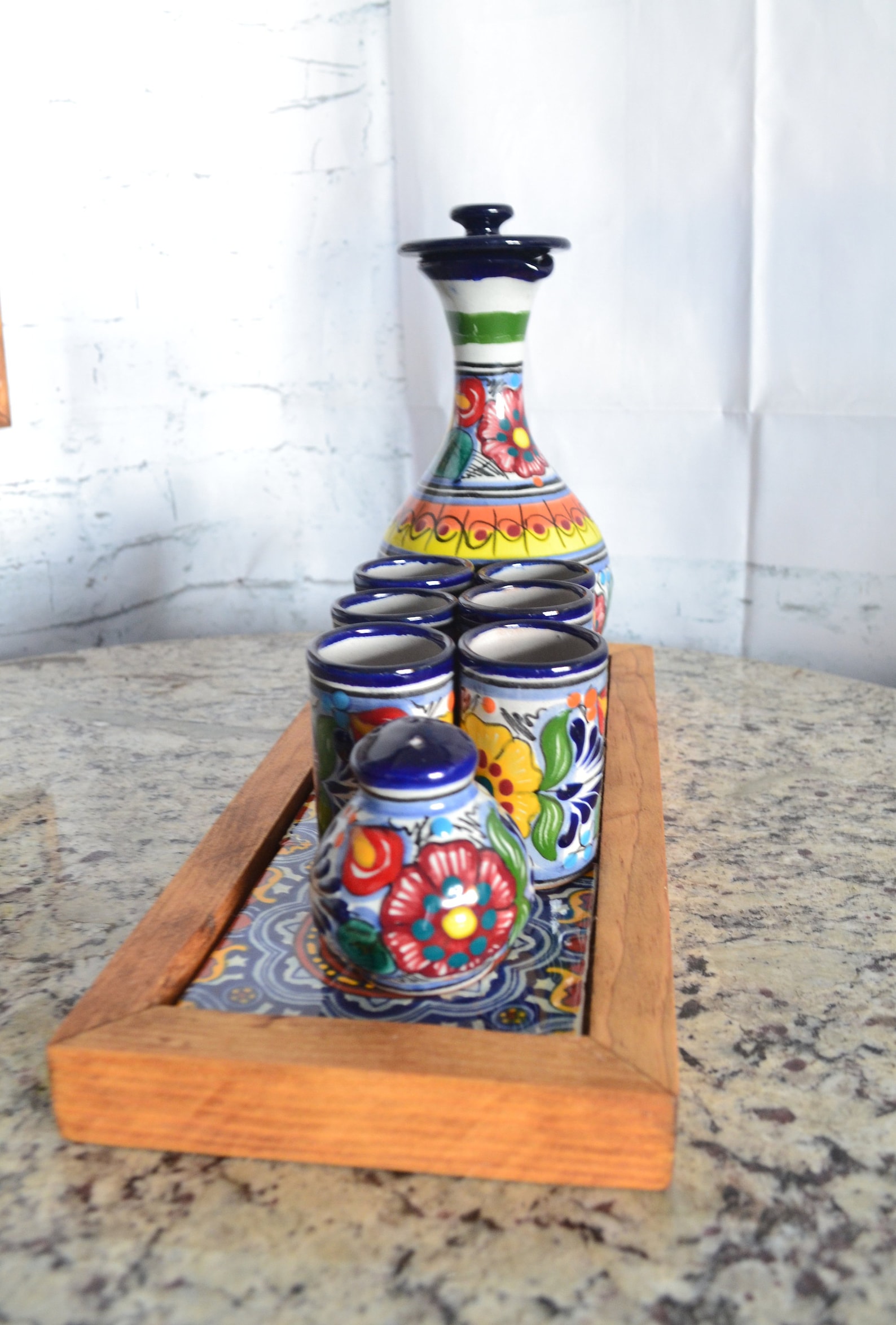 Talavera Tequila Talavera Tequila Set With Ottoman Tray - Etsy