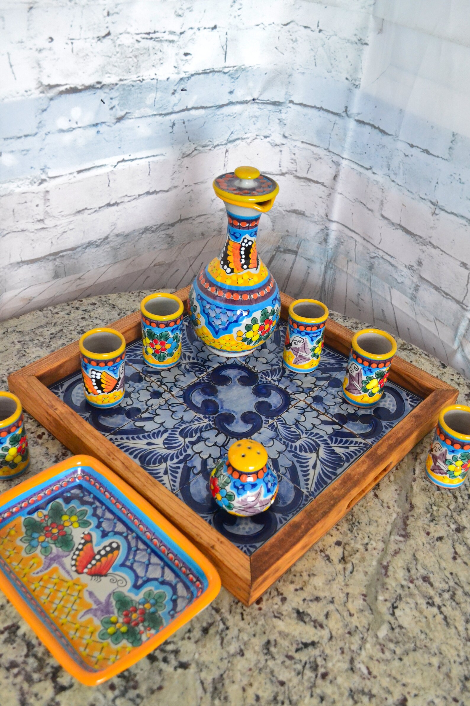 Talavera Tequila Talavera Tequila Set With Ottoman Tray - Etsy