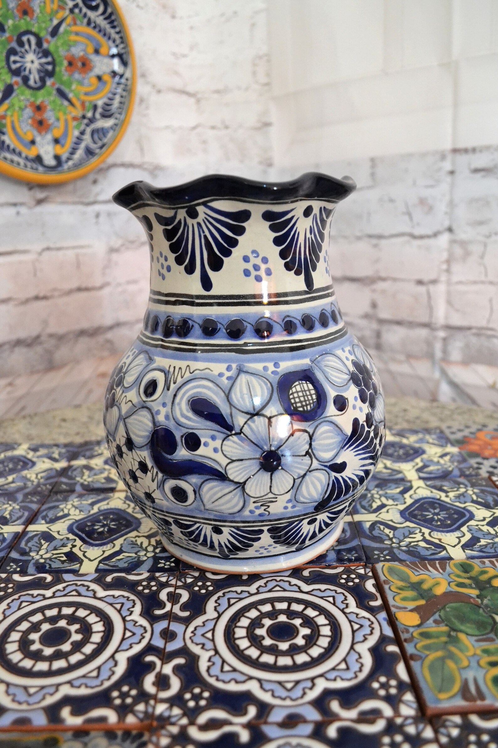 Beautiful Set of Two Mexican Talavera Flower Vase, Pottery Flower Vase ...