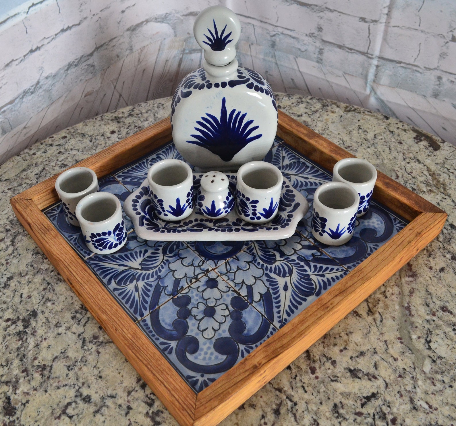 Talavera Tequila Talavera Tequila Set With Ottoman Tray - Etsy