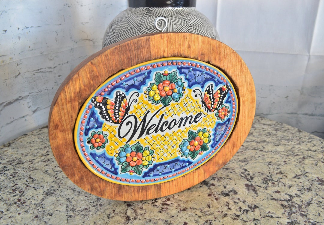 13" Personalized Talavera Tile House Sign, Custom Wood Sign, Double ...