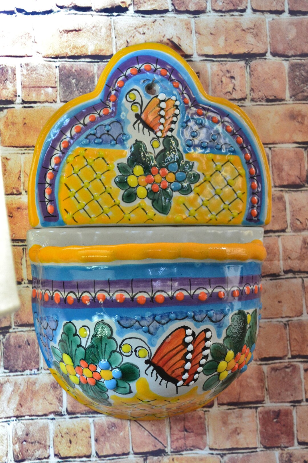 Authentic Talavera Planters, Ceramic Wall Planter, Basket Flower, Wall ...