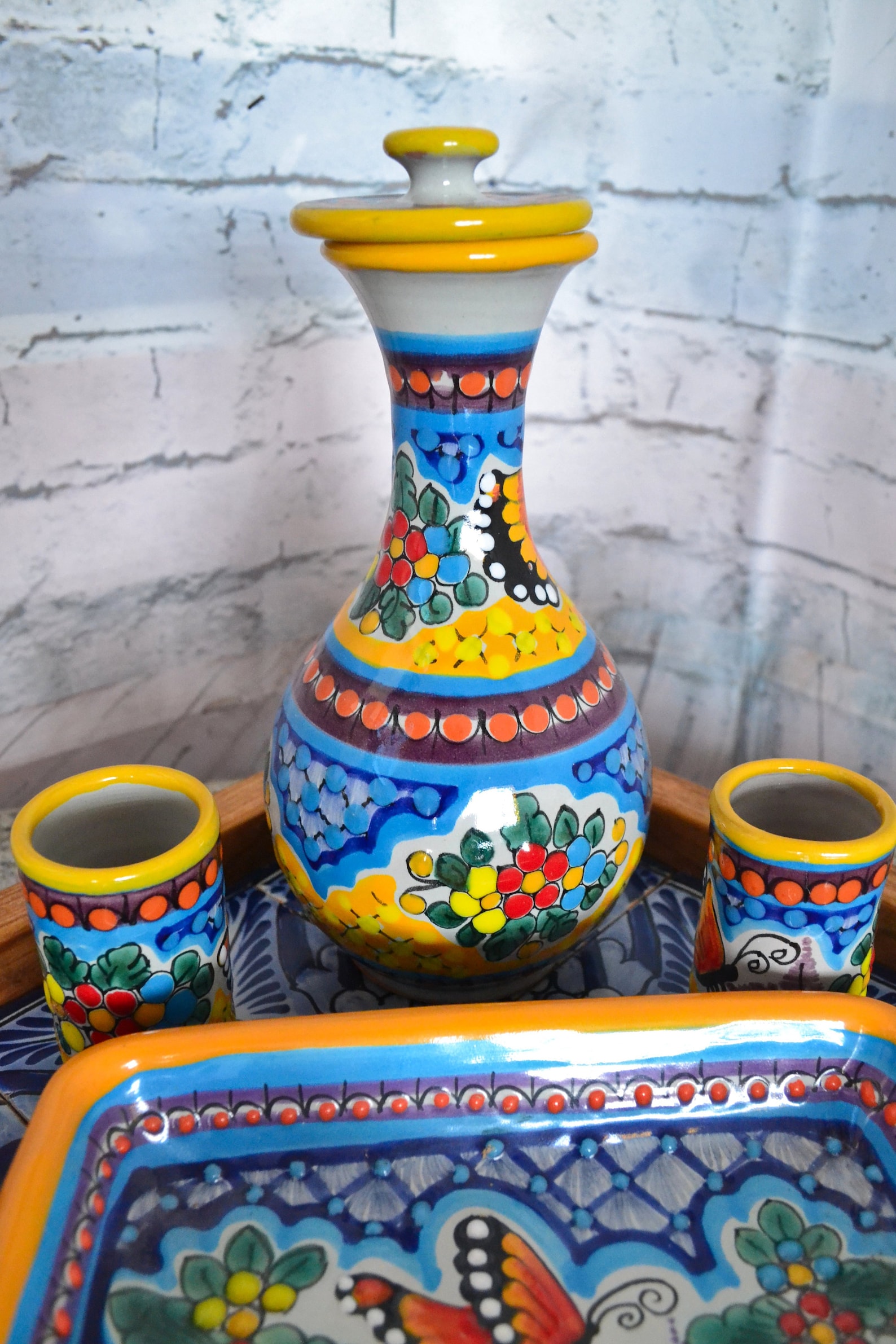 Talavera Tequila Talavera Tequila Set With Ottoman Tray | Etsy