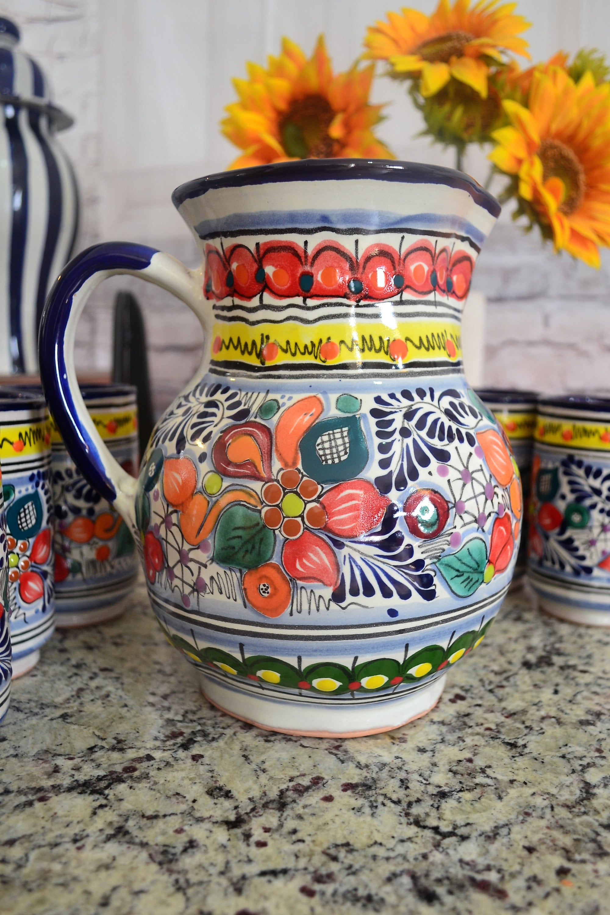 Majolic Ceramica Talavera Pitcher Jar With Glasses 6 | Etsy