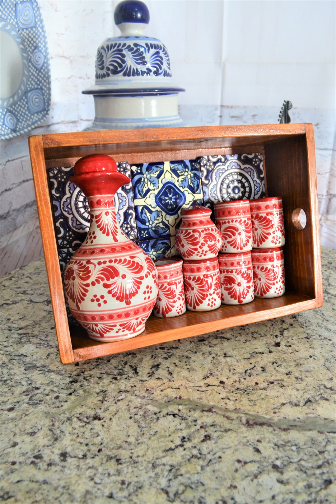 Wall Hanging Talavera Tequila Set, Box Gift, Ottoman Tray, Custom Shot ...