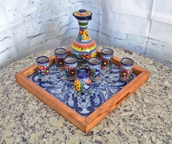 Talavera Tequila Talavera Tequila Set With Ottoman Tray | Etsy