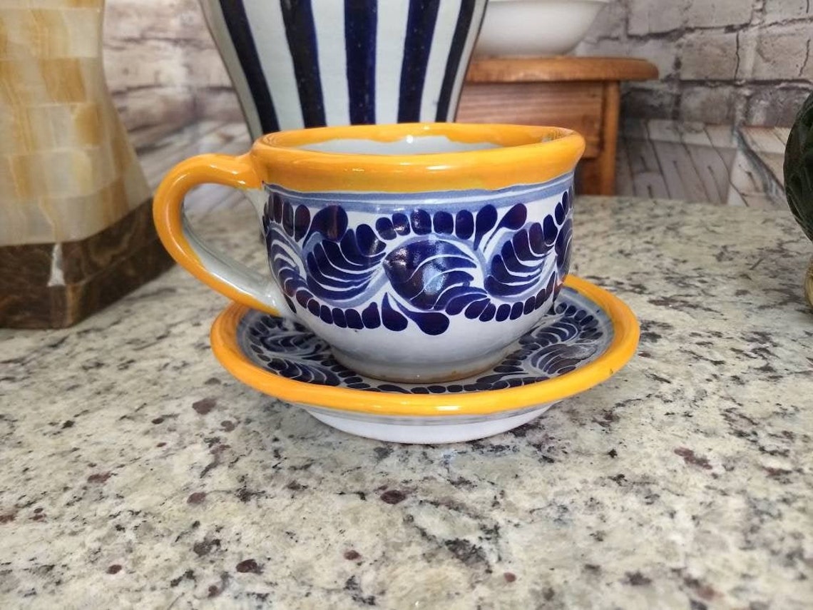 Talavera Coffee Cup and Saucer Set Mexican Coffee Mug - Etsy