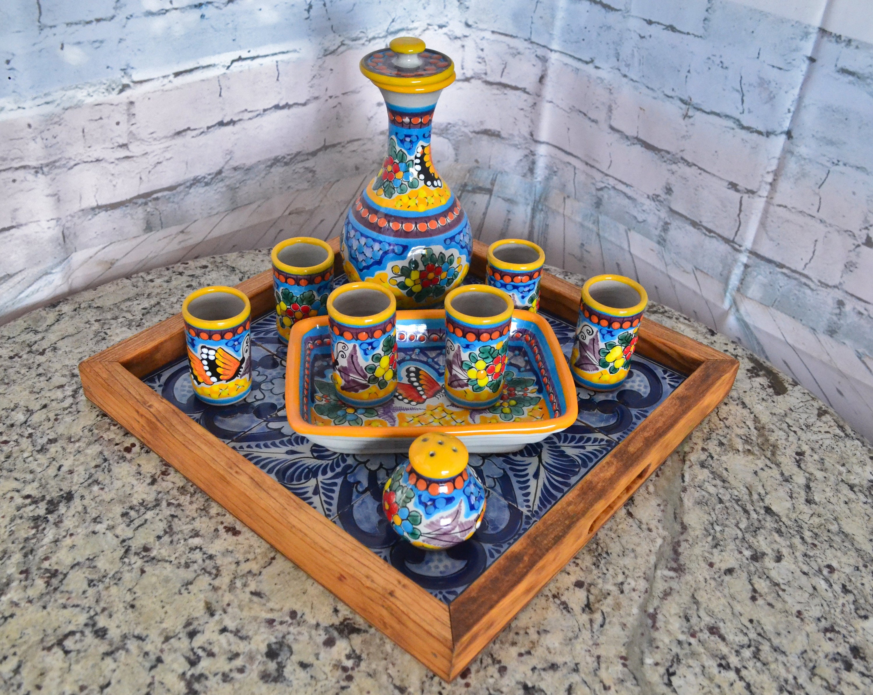 Talavera Tequila Talavera Tequila Set With Ottoman Tray - Etsy
