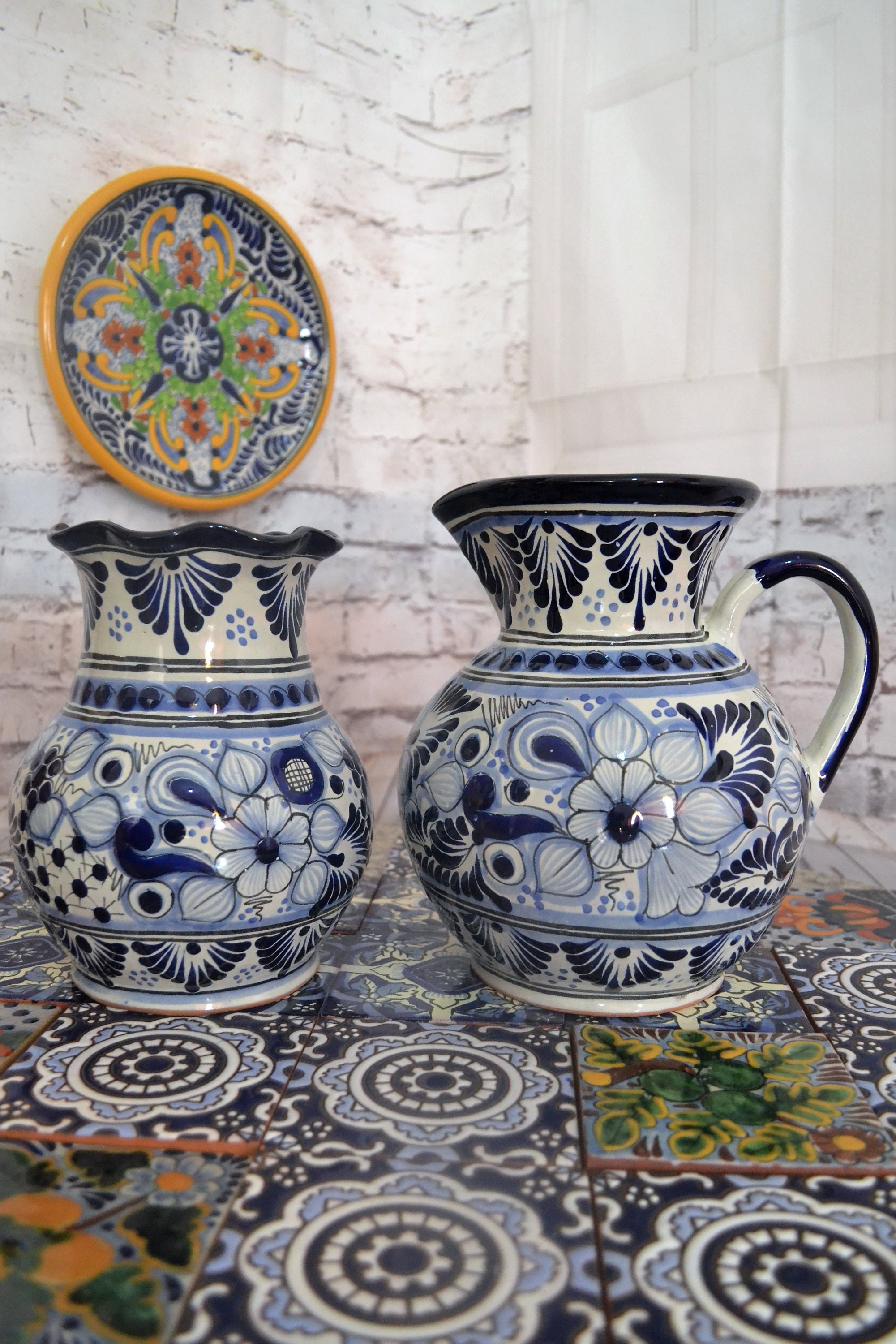 Beautiful Set of Two Mexican Talavera Flower Vase, Pottery Flower Vase ...
