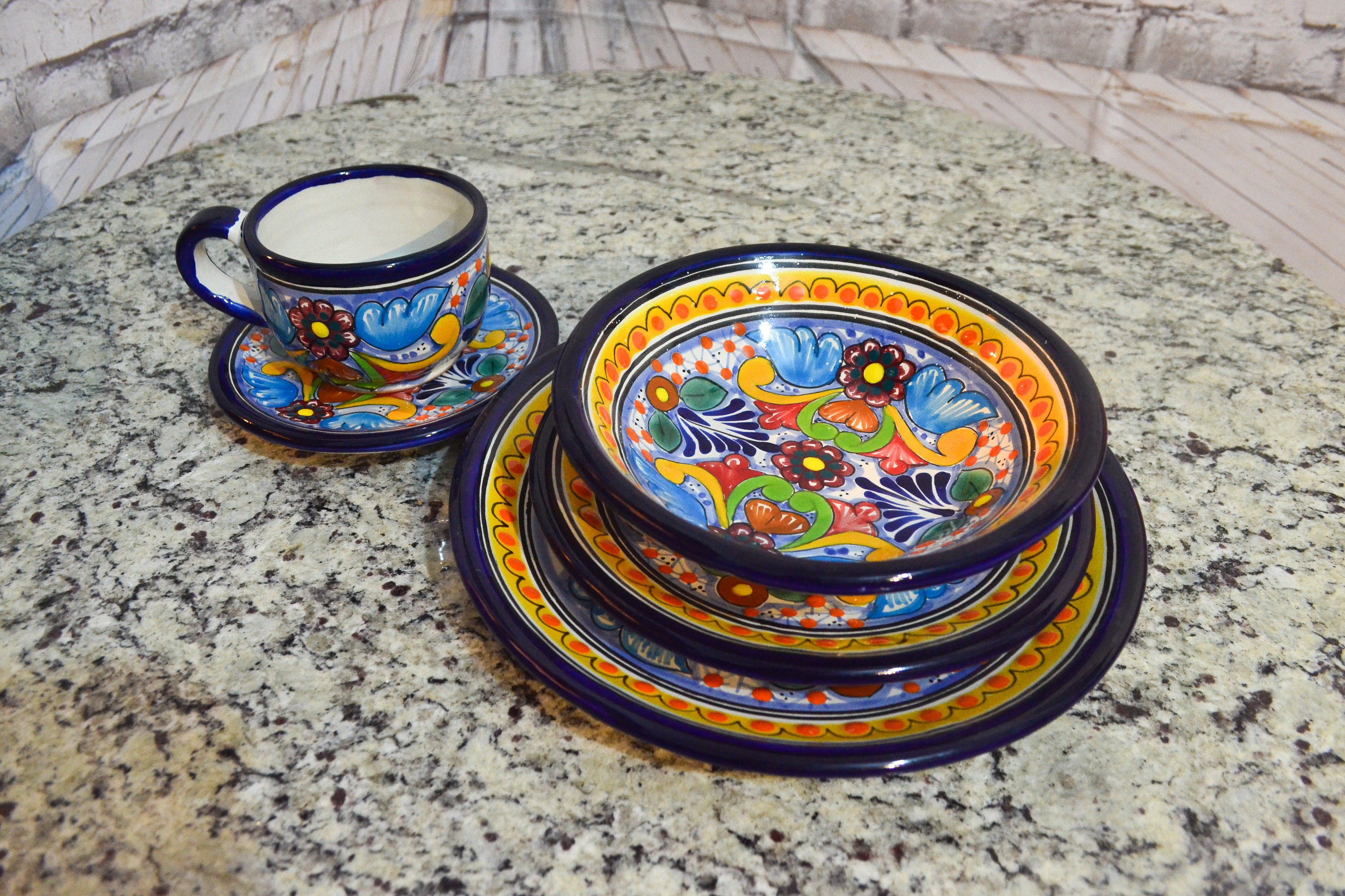 5 Pieces Talavera Dish Set Ceramic Dinnerware Set Talavera - Etsy