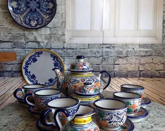 Mexican Talavera Coffee Set Mexican Pottery Tea Pitcher | Etsy