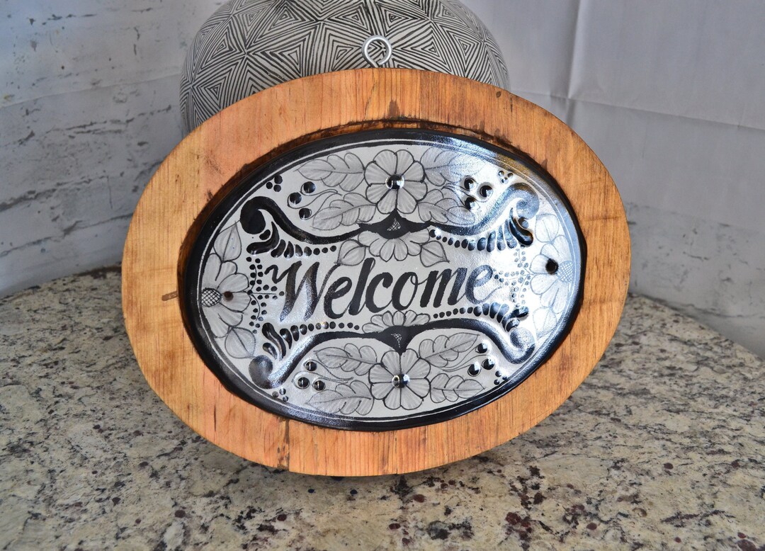 13" Personalized Talavera Tile House Sign, Carved Wood, Double Side ...