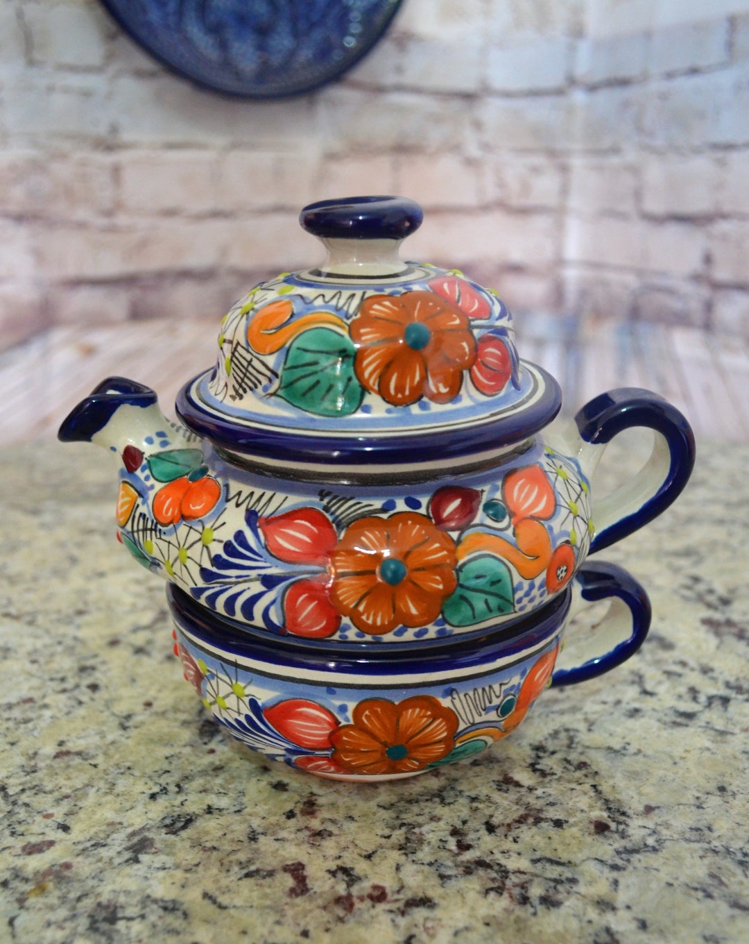 Talavera Stackable Teapot and Cup, Vintage Teapot for One, Tea Set ...