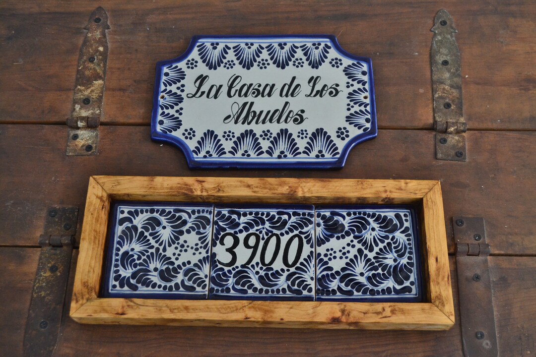 13" Personalized Talavera Tile House Sign and 9.5" Squared Talavera ...