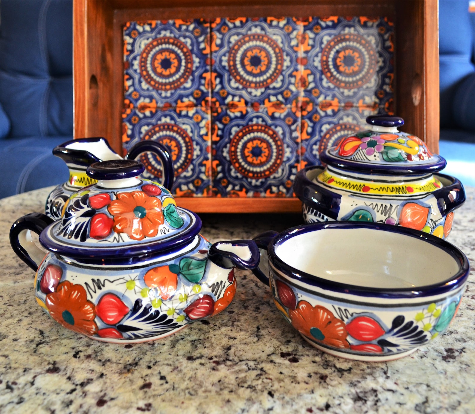 Mexican Talavera Tea Set Mexican Pottery Tea Pitcher - Etsy