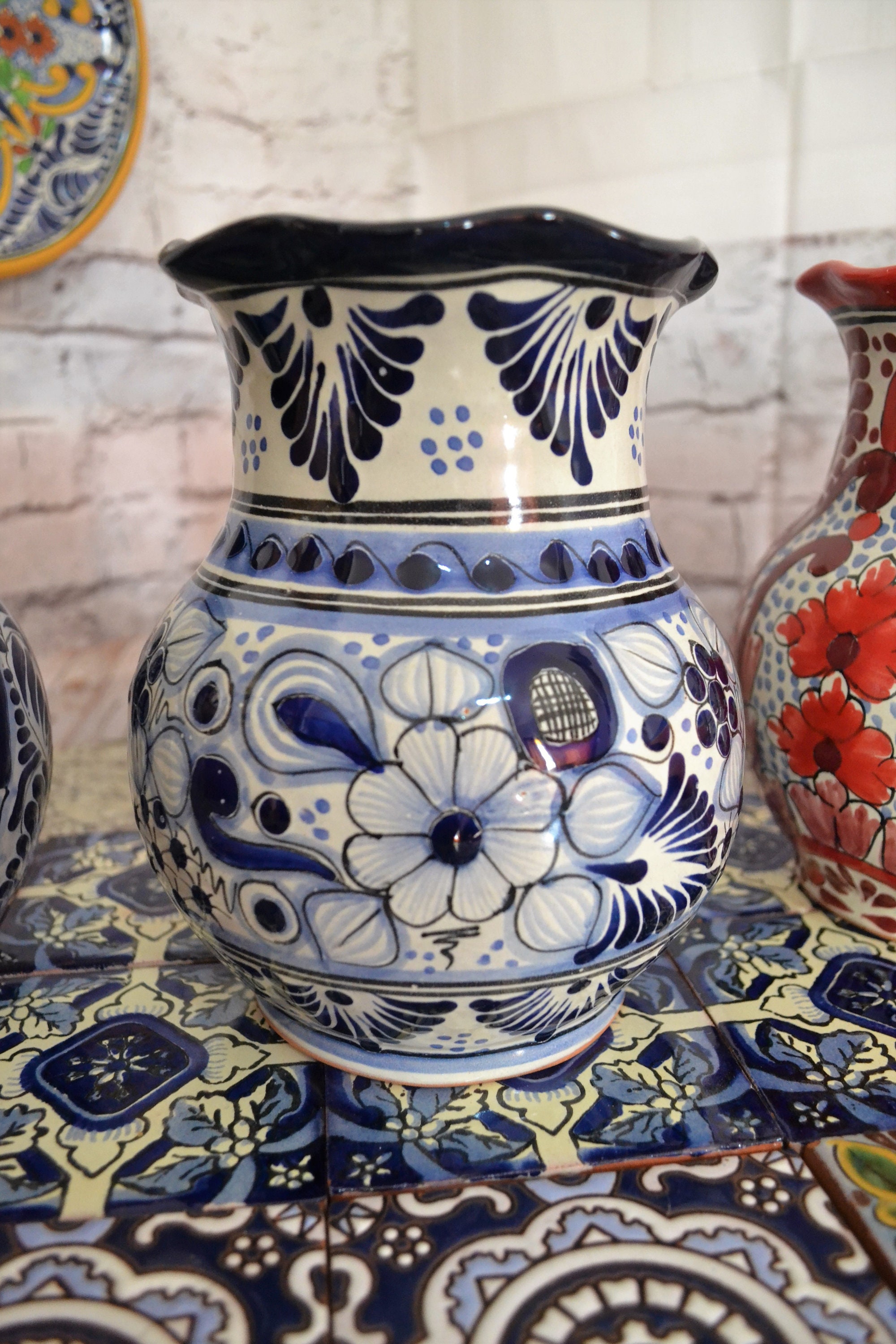 Beautiful Set of Two Mexican Talavera Flower Vase, Pottery Flower Vase ...