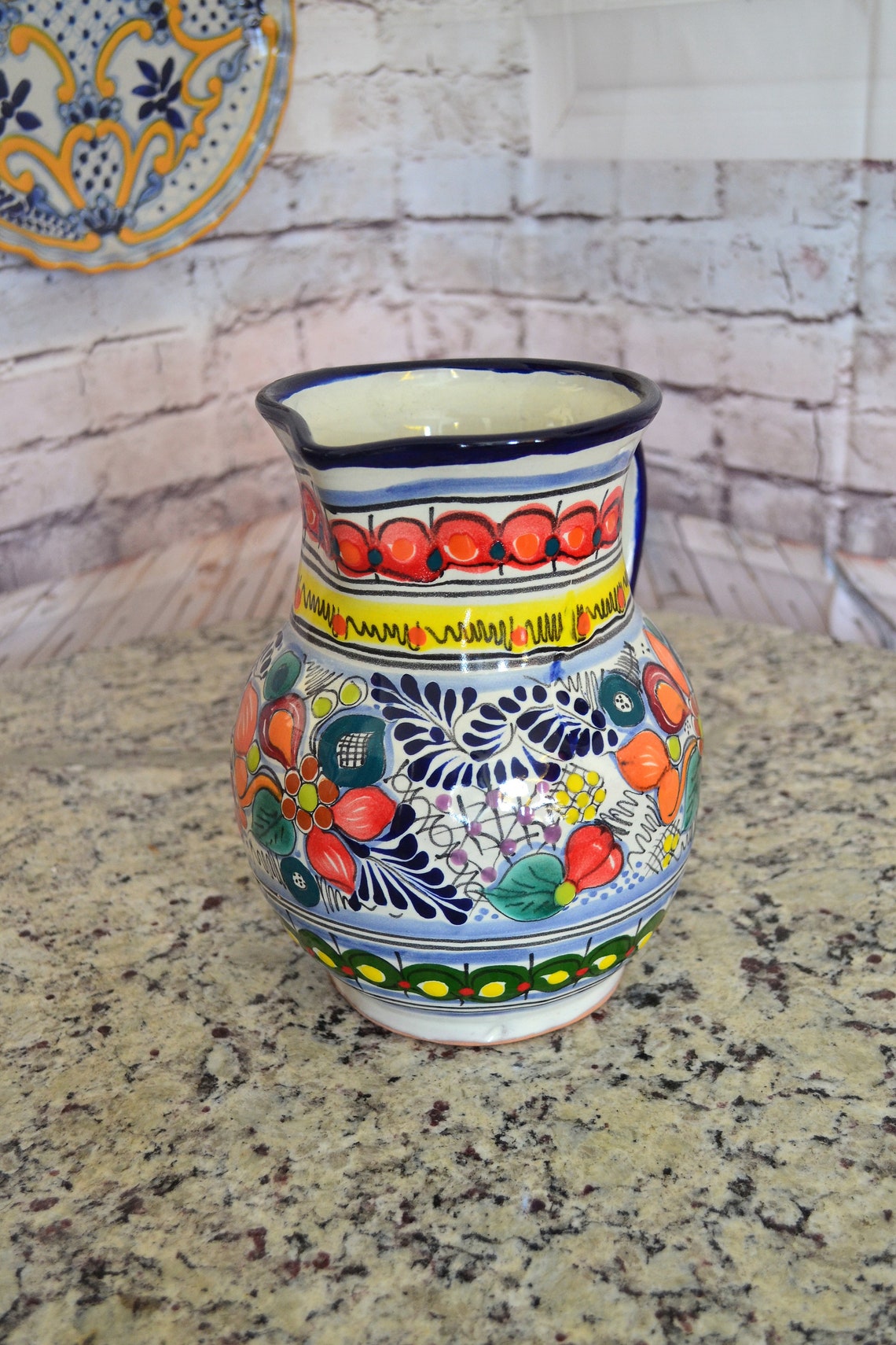 10 Tall Modern mexican talavera pitcher / flower vase. | Etsy