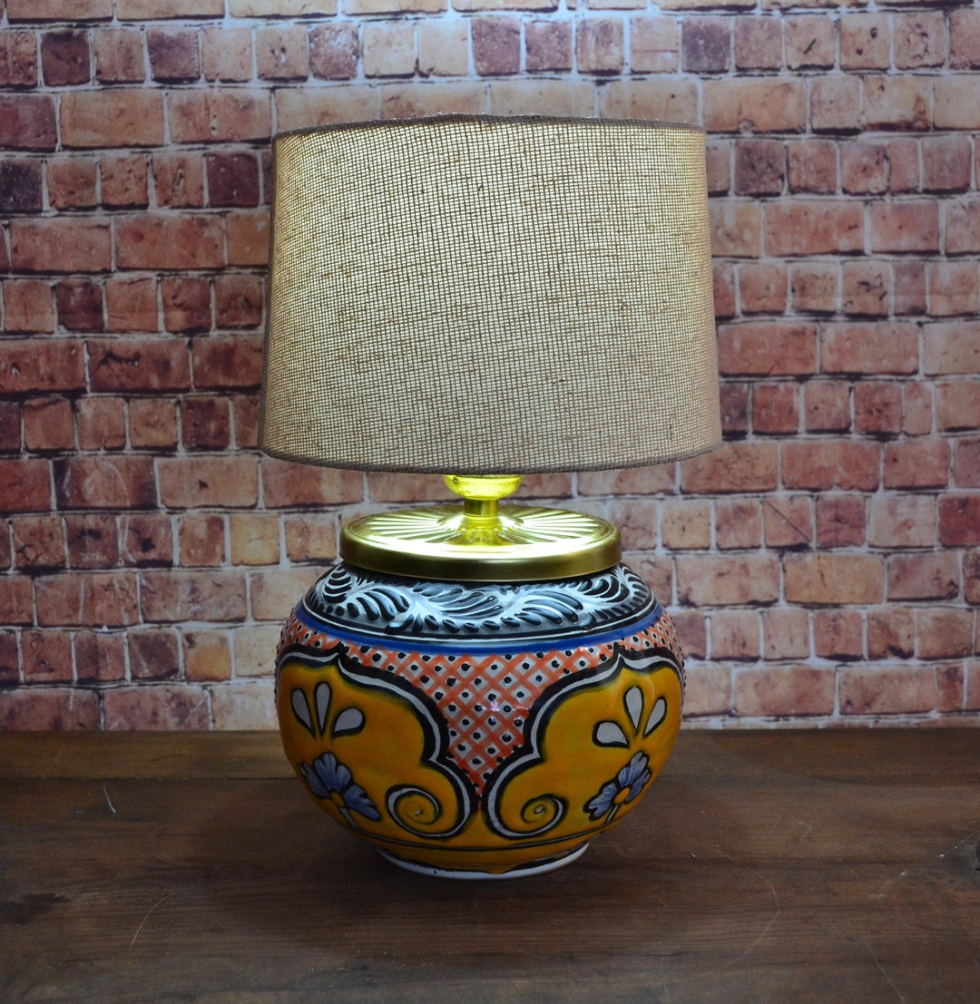 Talavera Ceramic Table Lamp With Shade, Mexican Pottery Ginger Jar ...