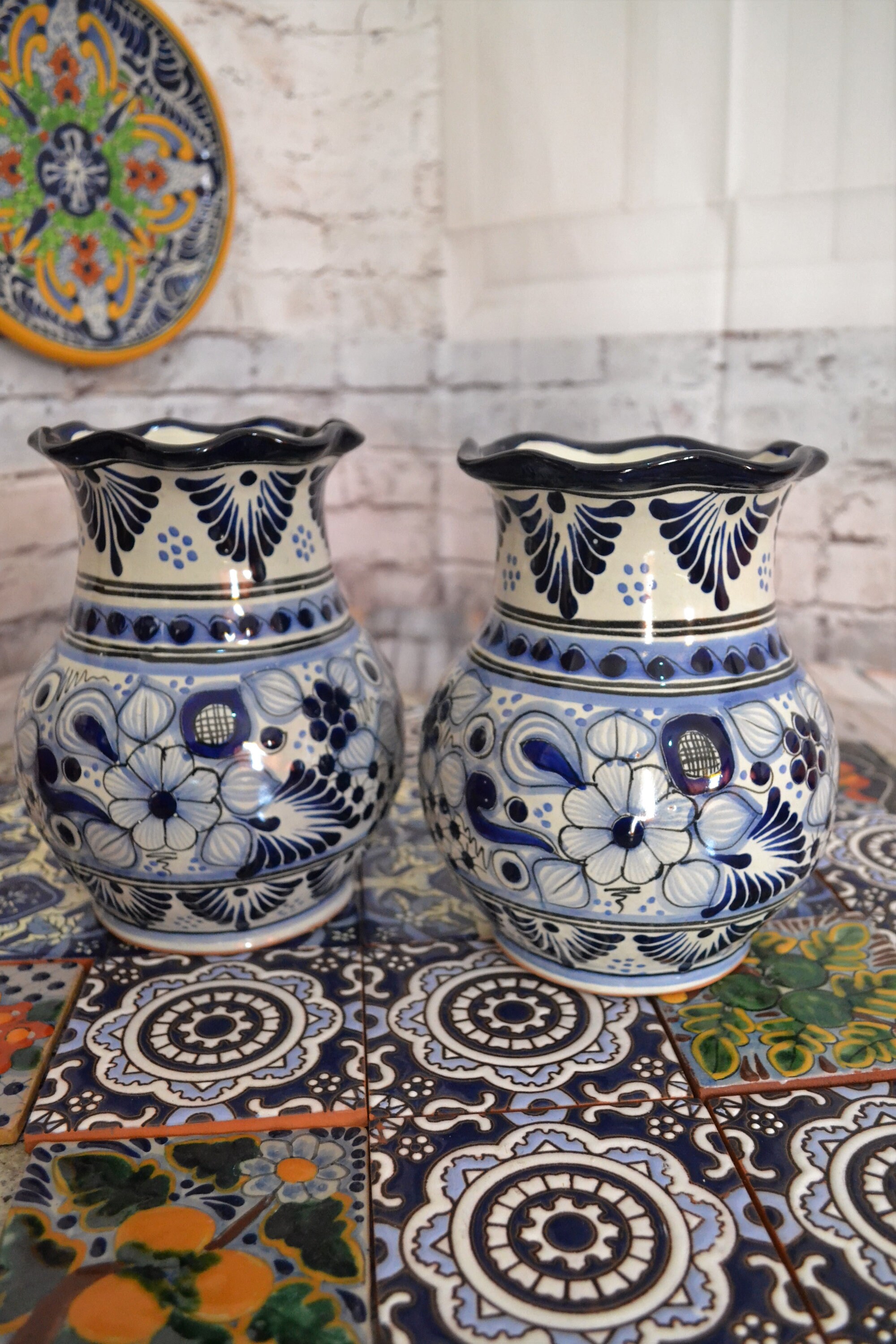 Beautiful Set of Two Mexican Talavera Flower Vase, Pottery Flower Vase ...