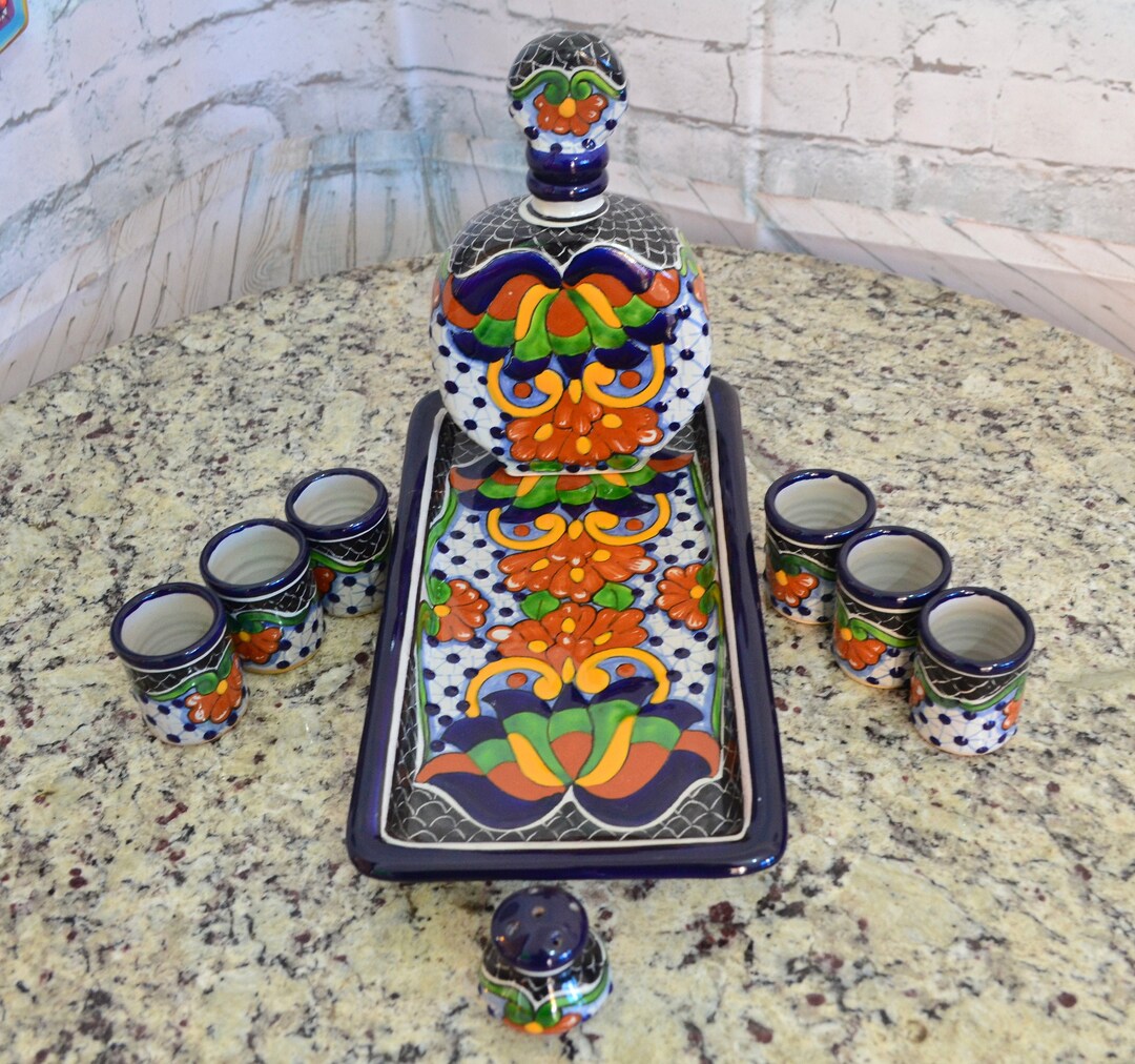 Talavera Tequila Set With Decanter and Custom Shot Glasses CM422 - Etsy