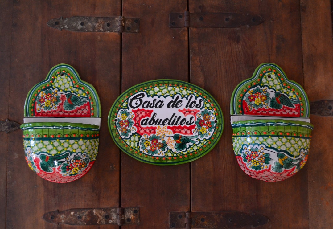 Set of Personalized Talavera Tile House Sign an Talavera Wall Planter ...