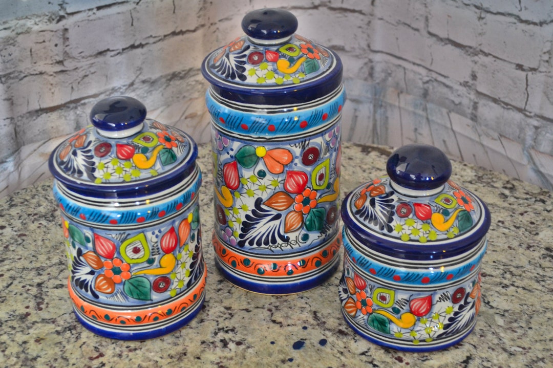 Set of 3 Mexican Canister, Talavera Canister, Kitchen Canister Set ...