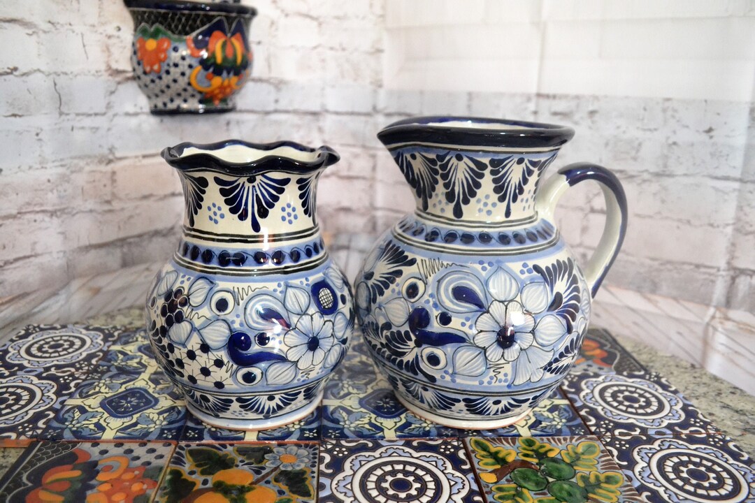 Beautiful Set of Two Mexican Talavera Flower Vase, Pottery Flower Vase ...