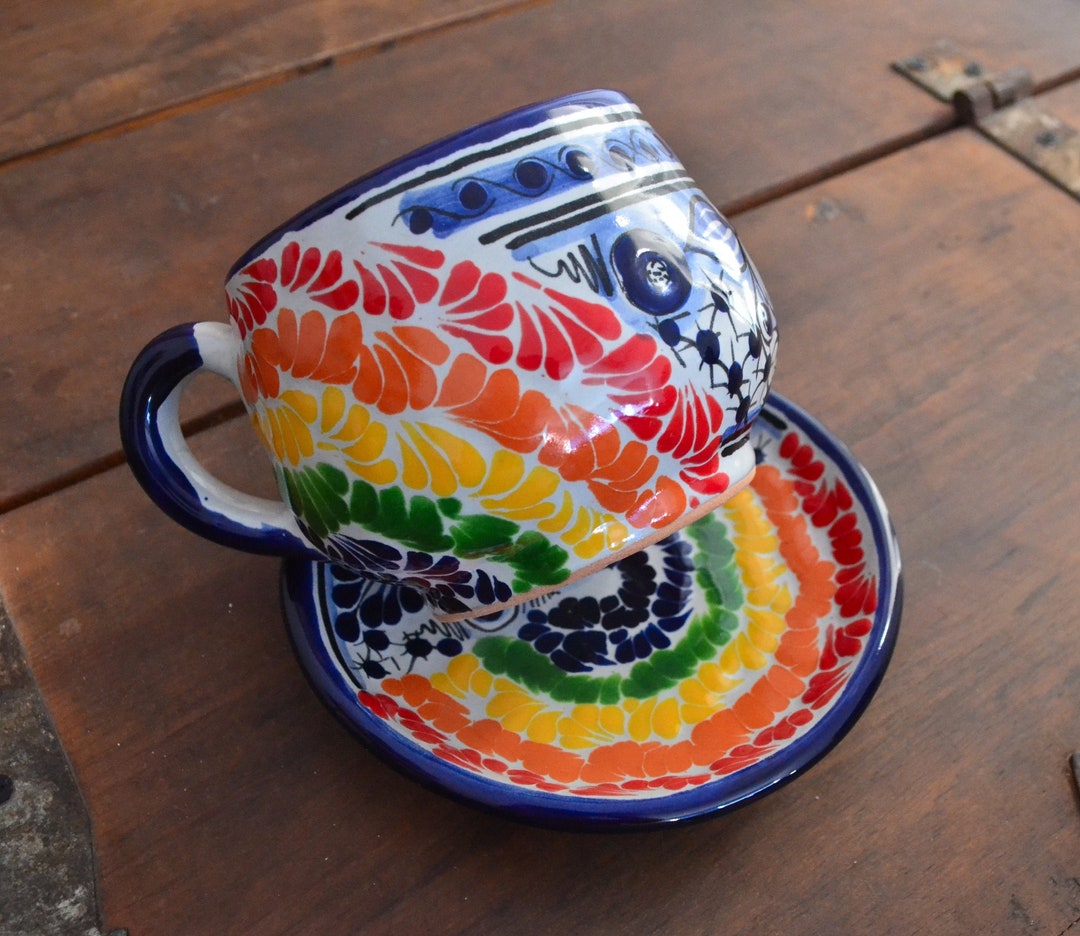 Talavera Coffee Cup and Saucer Set, Mexican Coffee Mug, Pride Mug ...