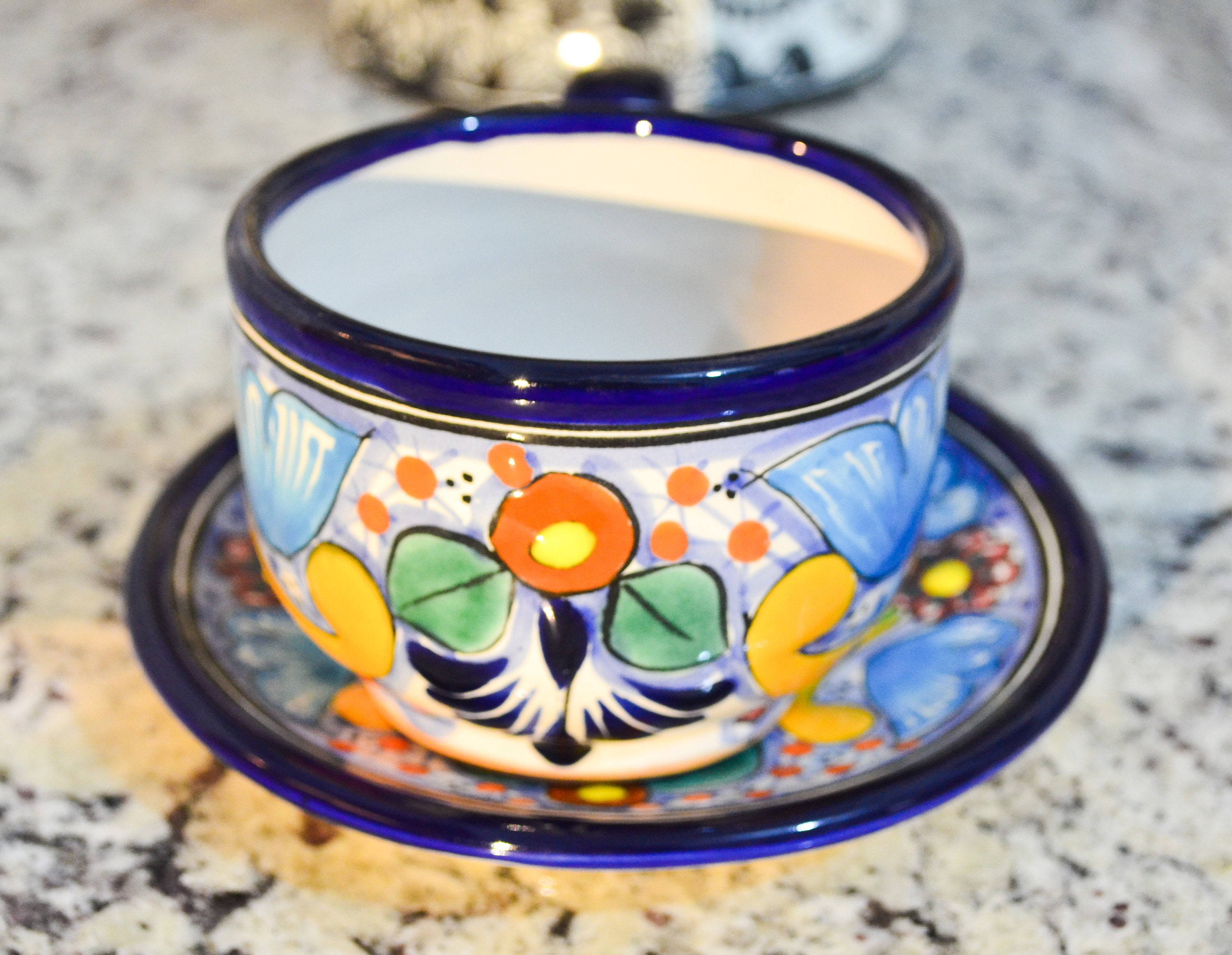 Set of 2 Authentic Talavera Coffee Cup and Saucer: Mexican Floral Mug ...