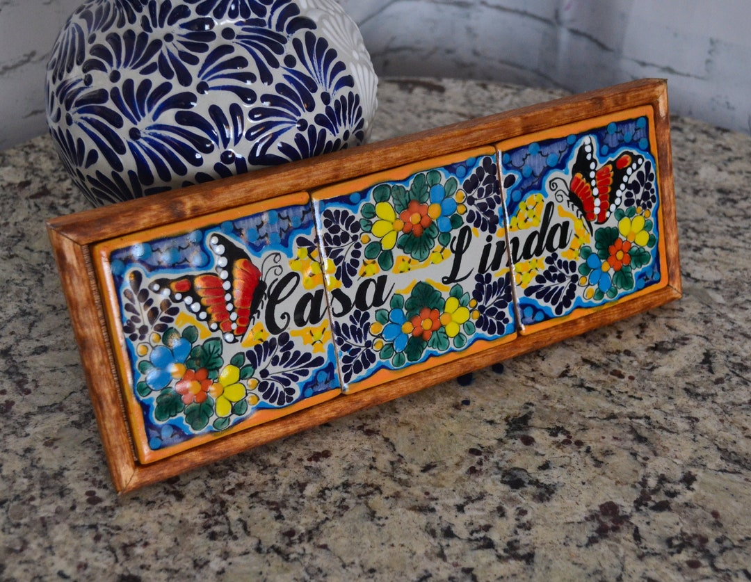 13" or 25" Personalized Talavera Tile Wood House Sign, Housewarming ...
