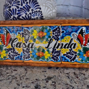13" or 25" Personalized Talavera Tile Wood House Sign, Housewarming ...